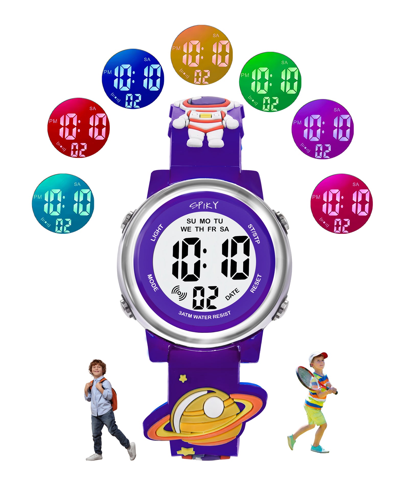 Spiky Round Digital Watch for Kids with Astro Cartoon Design Strap - B ...