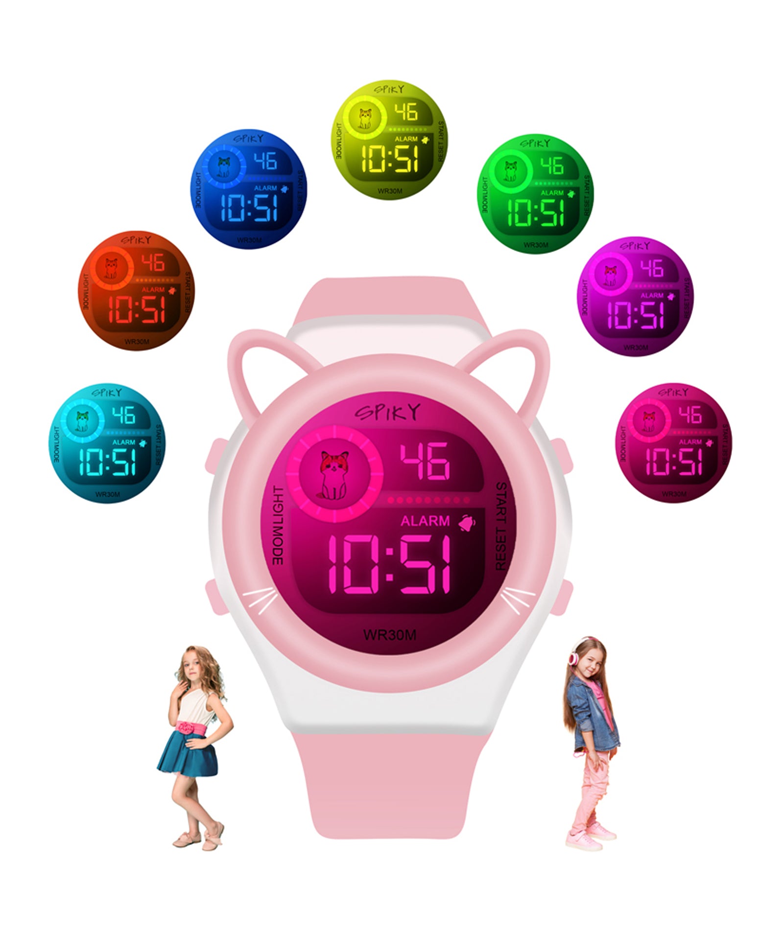 Spiky Fun Digital Watch for Kids with Cute Animal White Cat - Pink ...