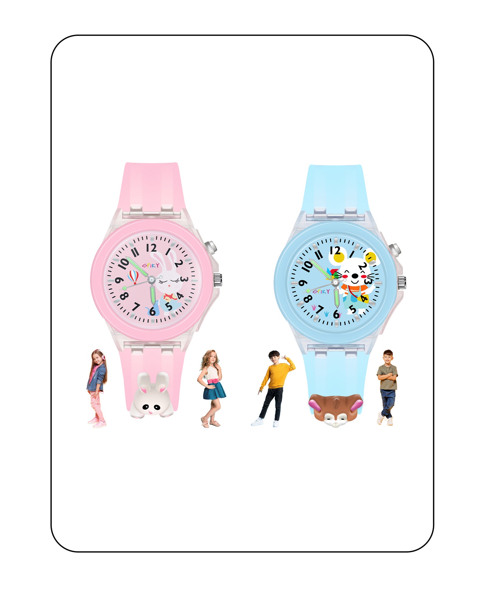 Spiky 3D Monkey & Rabbit Cartoon Analog Light Watch Combo – Spikyonline