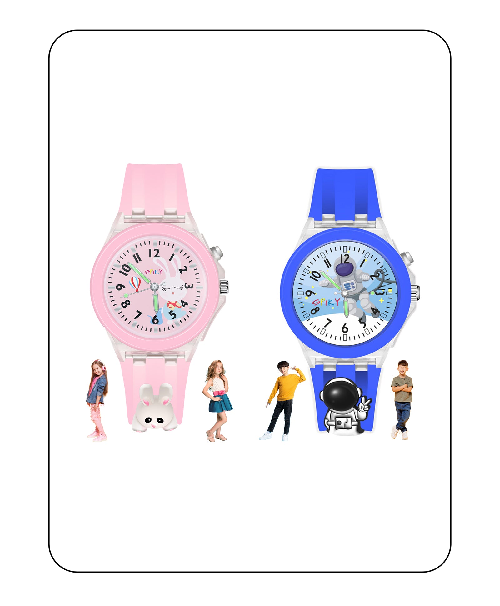 Spiky 3D Astronaut & Rabbit Cartoon Analog Light Watch Combo – Spikyonline