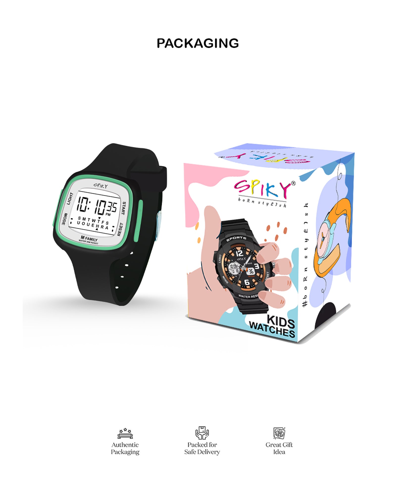 Spiky Unique Square Digital Watch for Kids - Green – Spikyonline