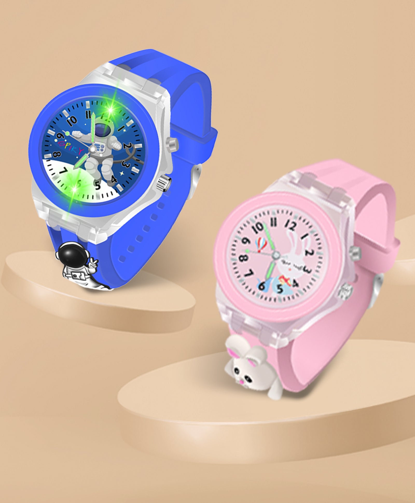 Spiky 3D Astronaut & Rabbit Cartoon Analog Light Watch Combo - Blue ...